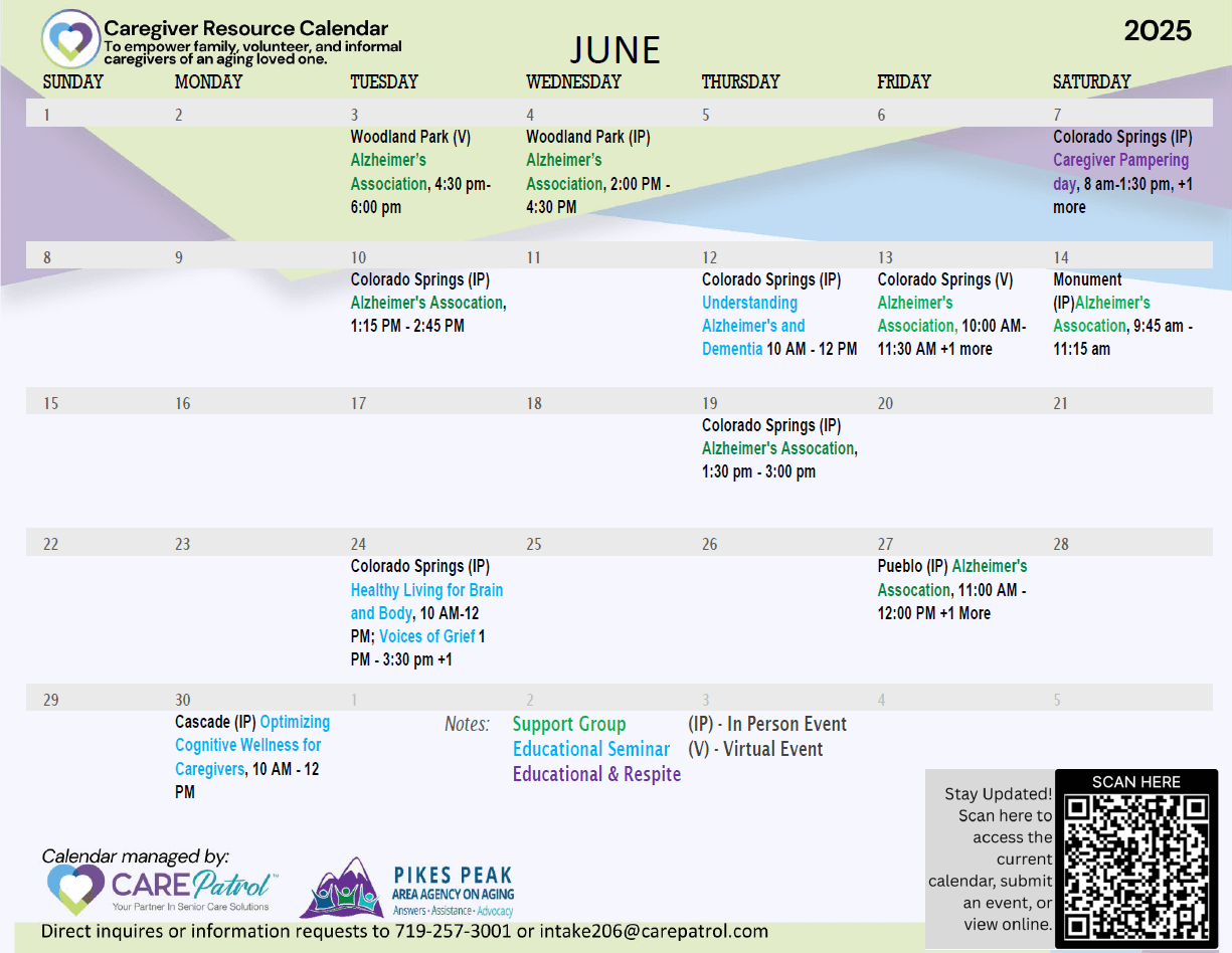 June Caregiver Resource Calendar - CarePatrol of Colorado Springs - Pueblo
